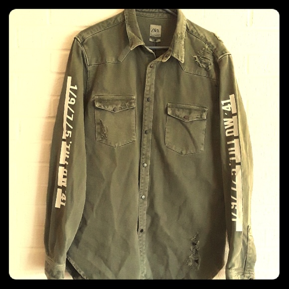 Zara | Shirts | Zara Relax Fit Green And White Jeans Shirt Nwt | Poshmark